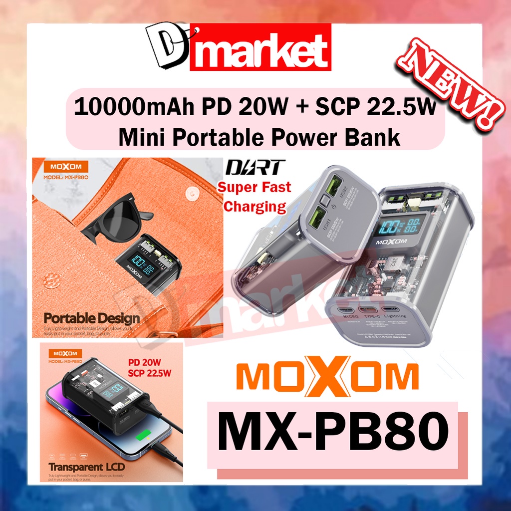 Moxom MX-PB80 10000mAh Power Bank 22.5W Fast Charging Transparent Mini ...