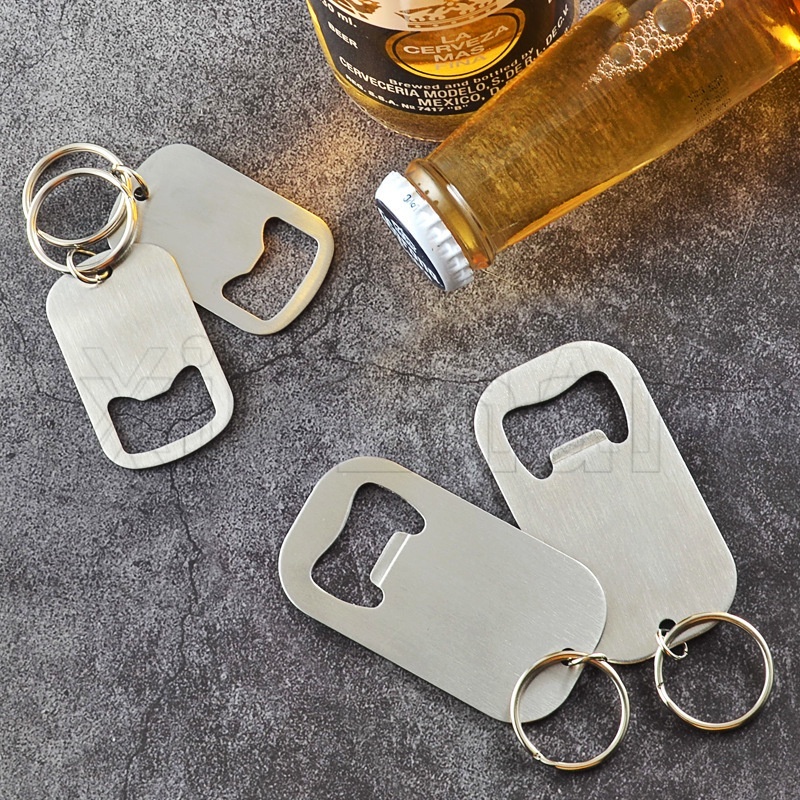 Stainless Steel Flat Beer Bottle Opener With Keychain / Portable Soda ...