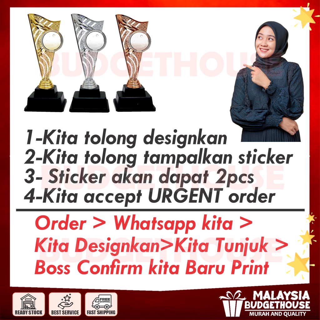 Plastic Trophy Piala Free Design Sticker Medal Hadiah Sukan Award ...