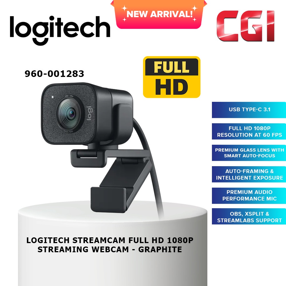 Logitech Streamcam Full HD 1080P USB C Streaming Webcam (960-001283 ...