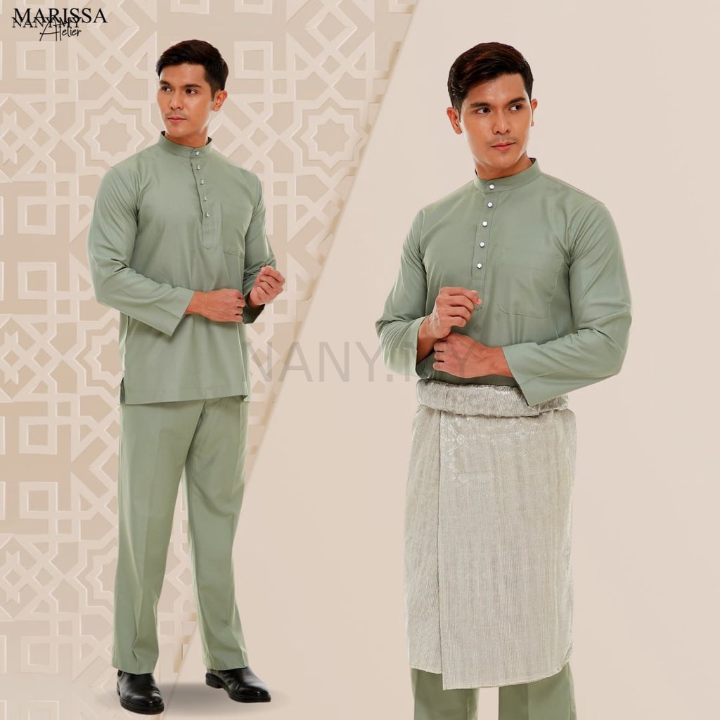 BAJU MELAYU LELAKI DEWASA COTTON LENGAN PANJANG CEKAK MUSANG MINT GREEN ...