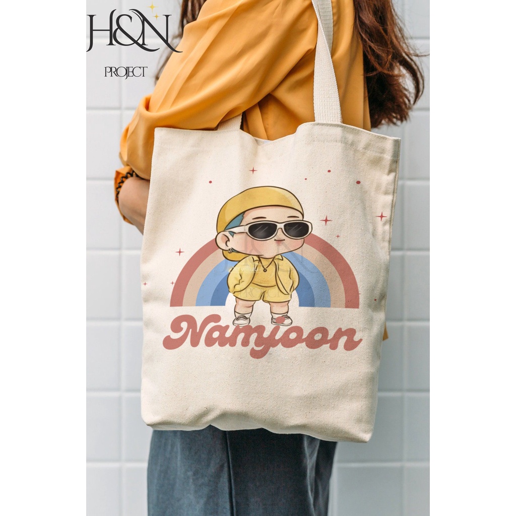 Tote BAG Canvas Motif BTS Korean Taehyung Jungkook Suga Jimin J-hope ...