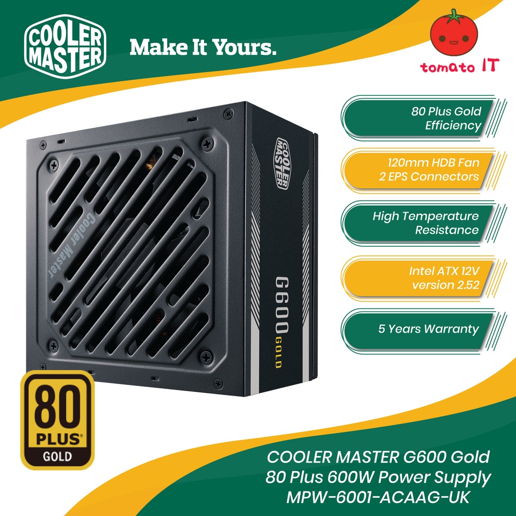 COOLER MASTER G600 Gold 80 Plus 600W Power Supply - MPW-6001-ACAAG-UK ...
