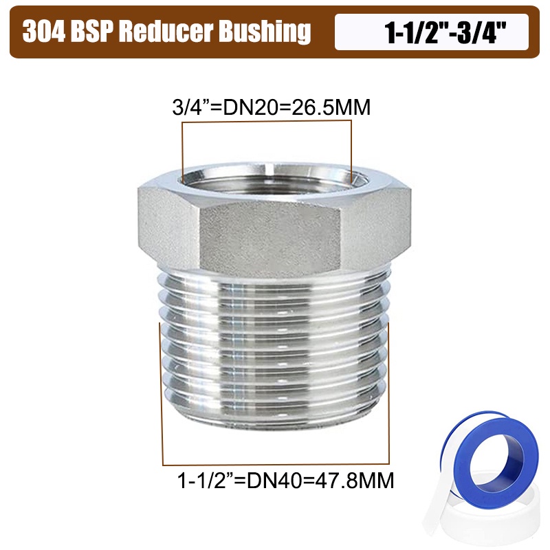 Reducer Bushing 1/8" 1/4" 3/8" 1/2" BSP Male/Female Thread SS304 ...