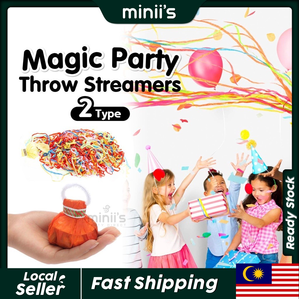 MINIIS PARTY Magic Party Throw Streamers Popper White Spider Thread ...