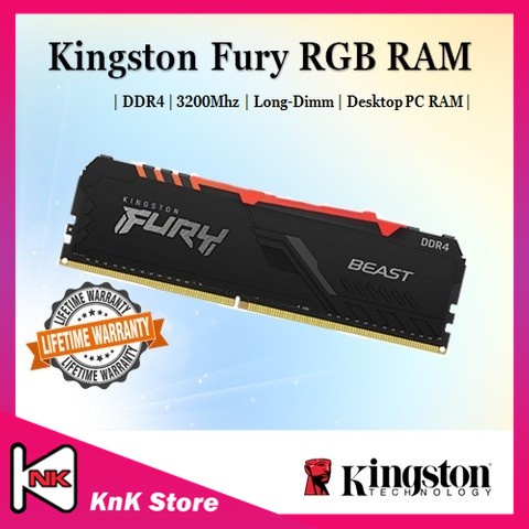 KINGSTON FURY BEAST RGB 8GB/16GB DDR4 3200MHz Desktop PC Gaming RAM (KF432C16BBA/8 ...