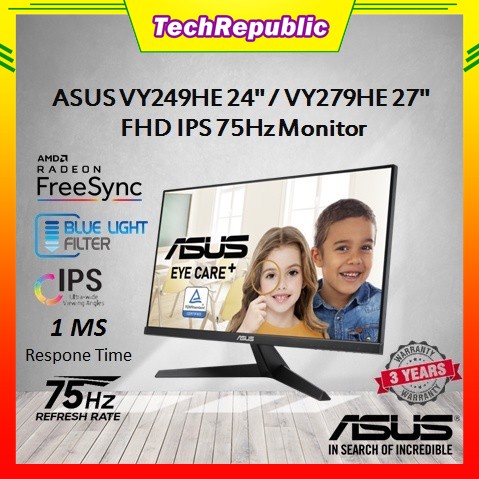 ASUS VY249HE / VY279HE Eye Care Monitor, FHD, IPS, 75Hz, IPS, FreeSync, Eye Care, Blue Light ...
