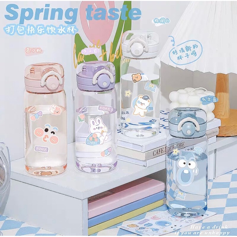 Ocean_Spring Taste Super Cute Simple Transparent Water Bottle 400ml ...