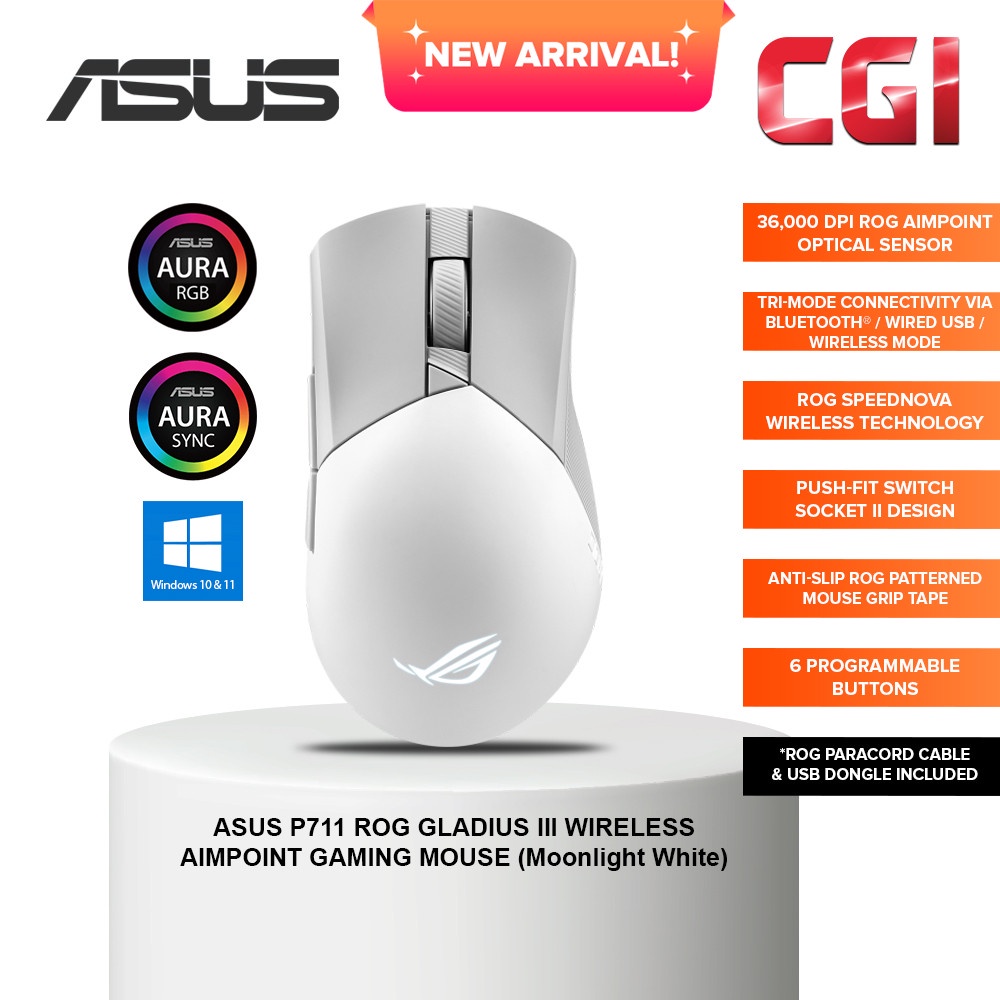 Asus P711 ROG Gladius III Wireless AimPoint 36,000DPI SpeedNova Tri-mode Lightweight Gaming ...