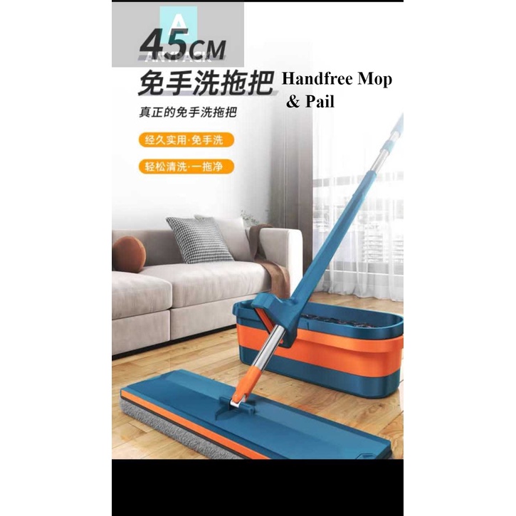 45CM Microfiber Mop Hands Free Self Wring 360 Spin & Collapsible Water ...