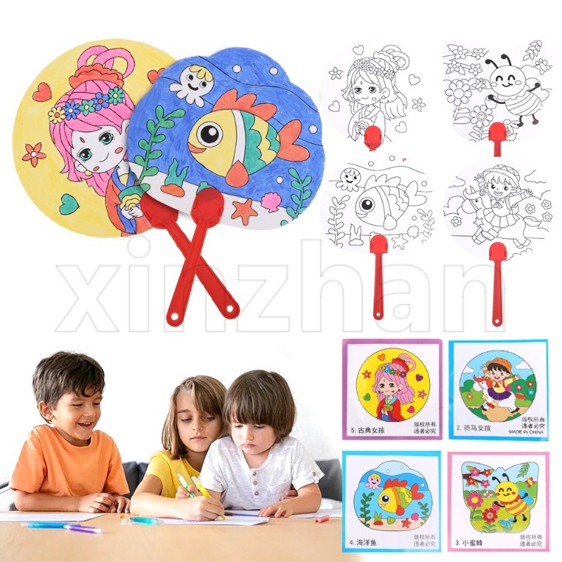 Creative Children's Hand-Painted Paper Fan / DIY Drawing Painted Toys ...