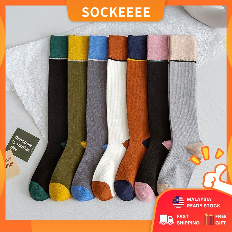 [Ready Stock] Sockeeee 1 Pair Plain Sock Thigh High Socks Women Socks ...