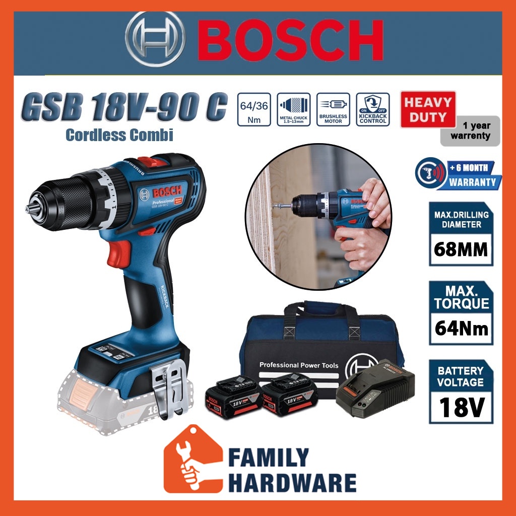 BOSCH GSB18V-90C Cordless Impact Drill Combi Heavy Duty Brushless Motor GSB 18V-90 GSB 18V-90 C ...