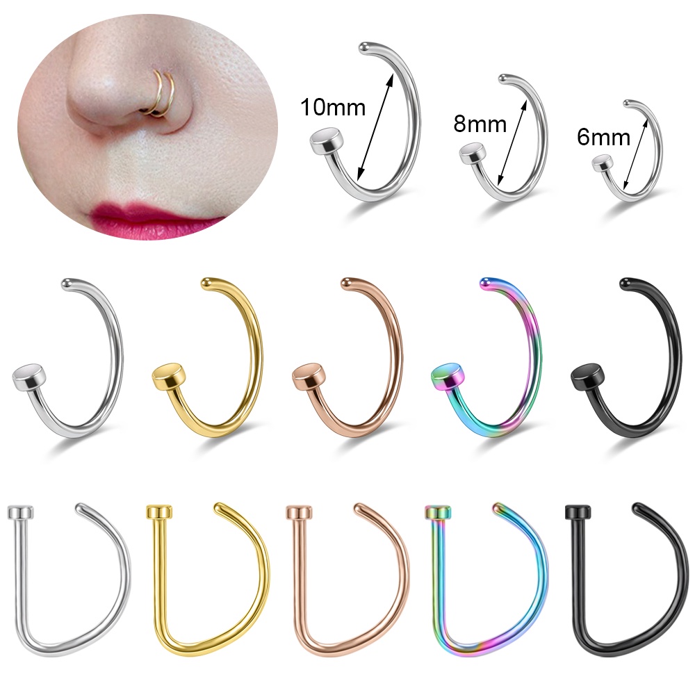1 PC D Shape Stainless Steel Nose Piercing C Shape Nose Ring Curved ...