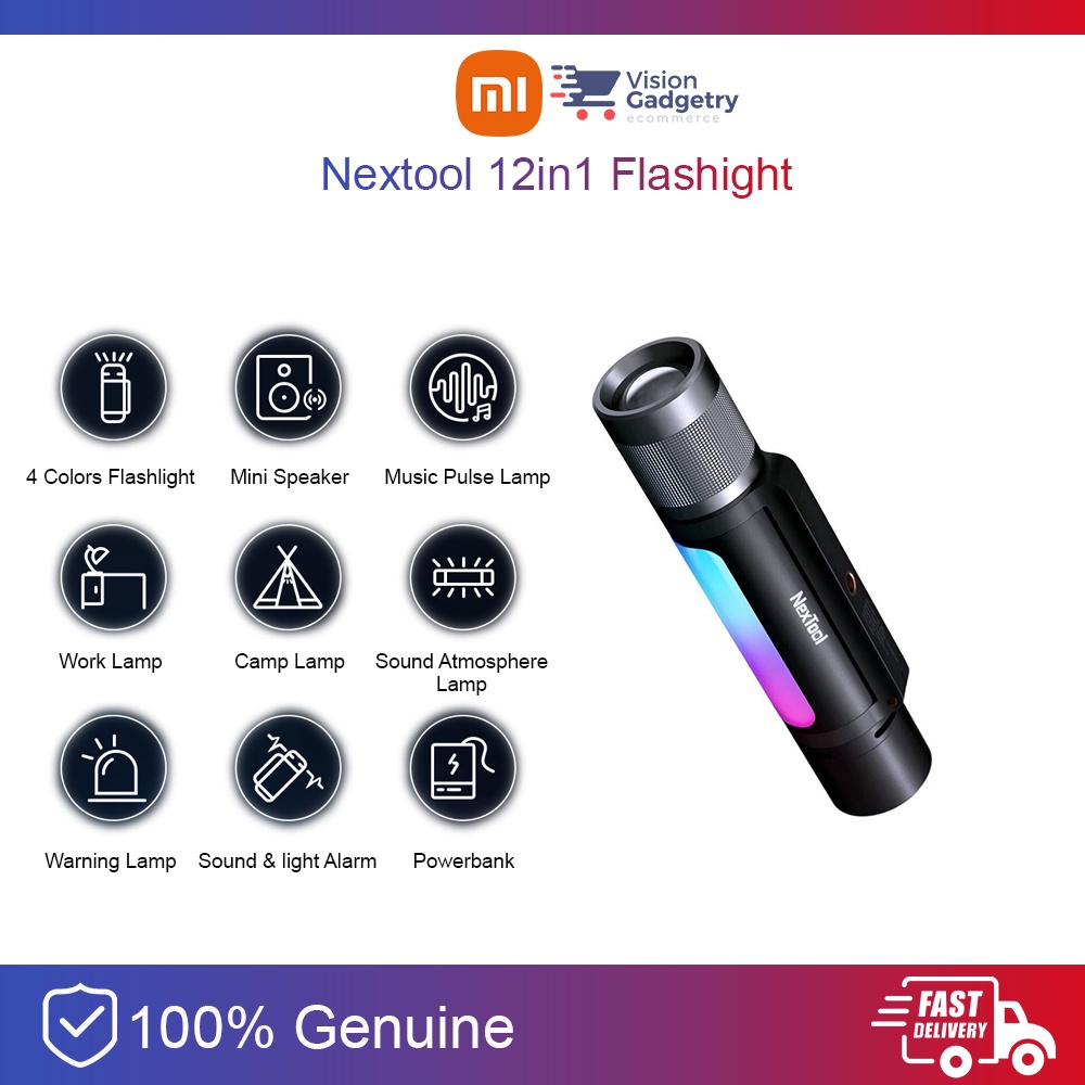 Nextool 12in1 Torchlight Flashlight 900lm RGB Alarm Magnet Speaker ...