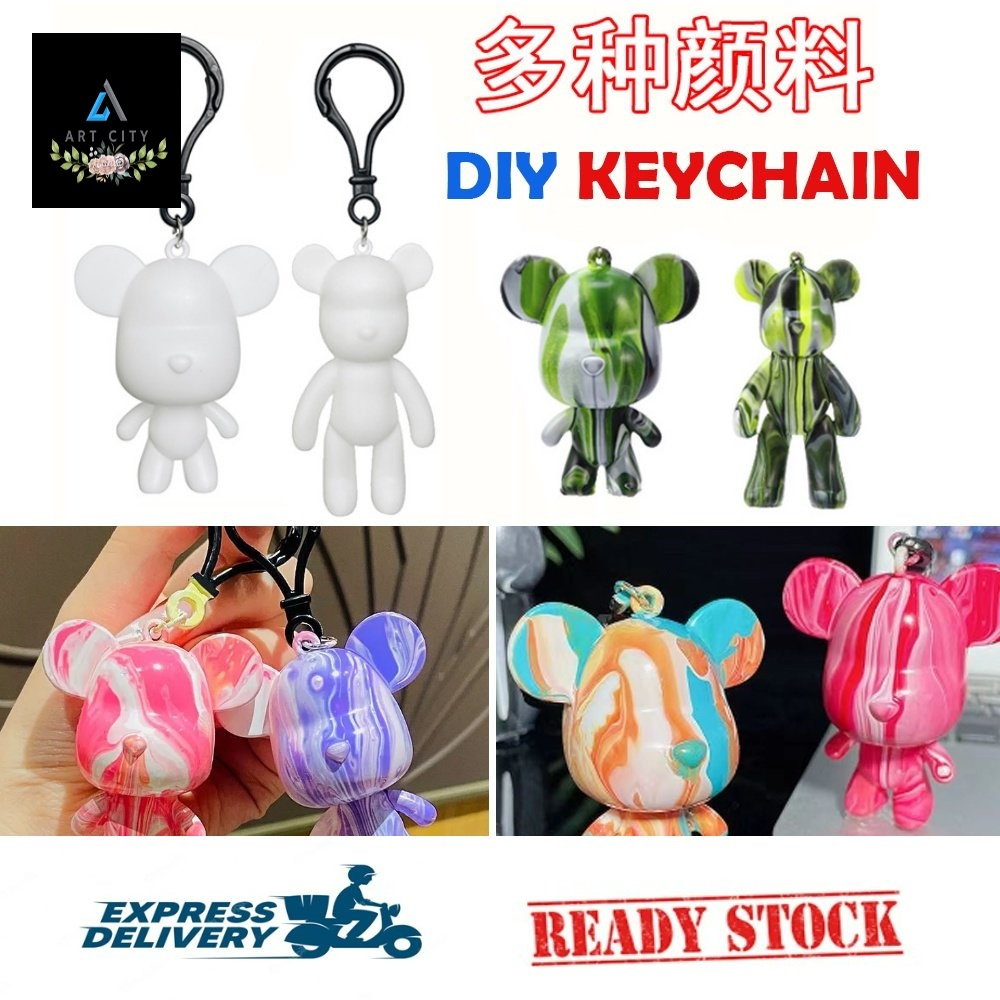 Fluid Violence Bear Keychain Handmade DIY Material Package Homemade Fluid Bear Pendant White ...