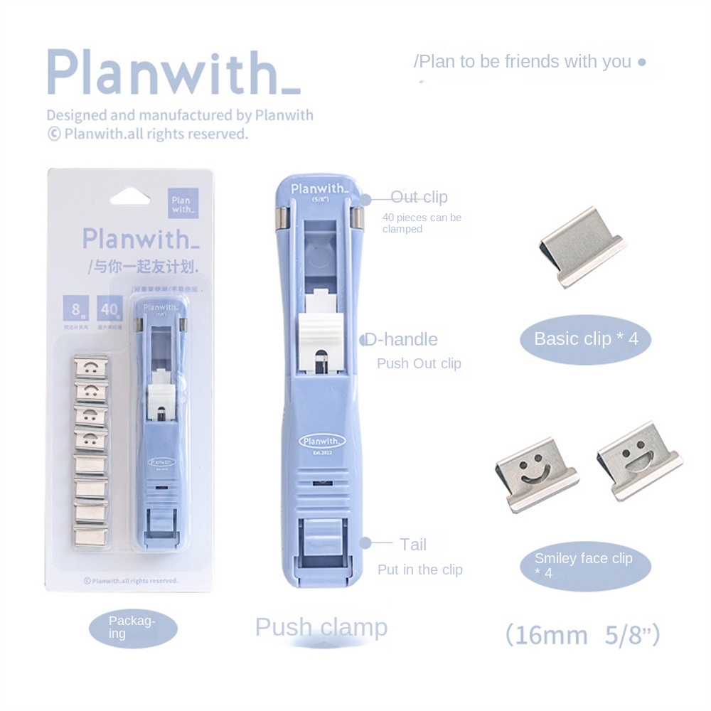 Planwith Push Paper Clip Pusher Set Smile Design Reusable Mini Binder ...