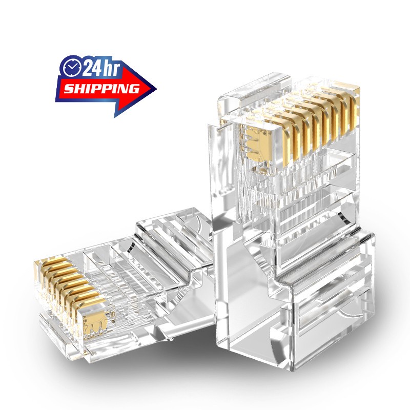 Cat 6 Connector Crystal Head Gigabit 8-core Pure Copper RJ45 Gold ...