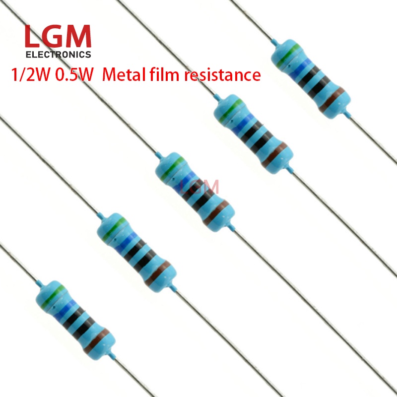 50Pcs 0.5W 1/2W Metal Film Resistor 1% Five-color Ring Power Resistor ...