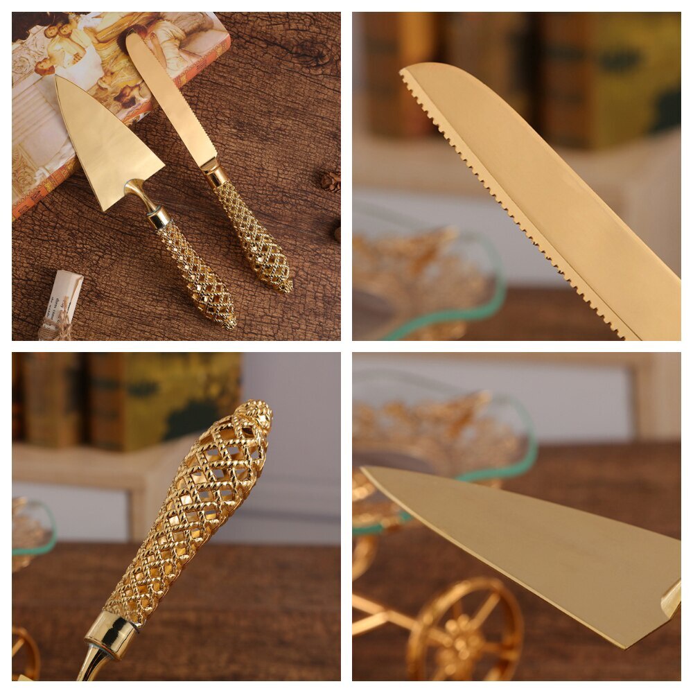 2Pcs/Set Gold Cake Cutting Set Cake Shovel Wedding Party Cake Knife ...