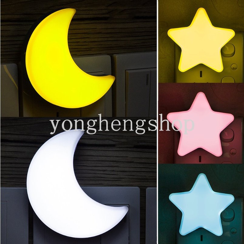 Creative Cute Star Moon Shaped Light Sensor LED Night Light Kids ...