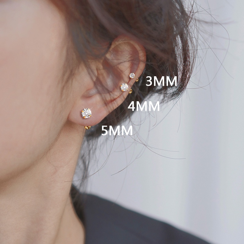 Screw Tightening Buckle Zircon Stud Earrings S925 Spiral Ear Bone Stud ...