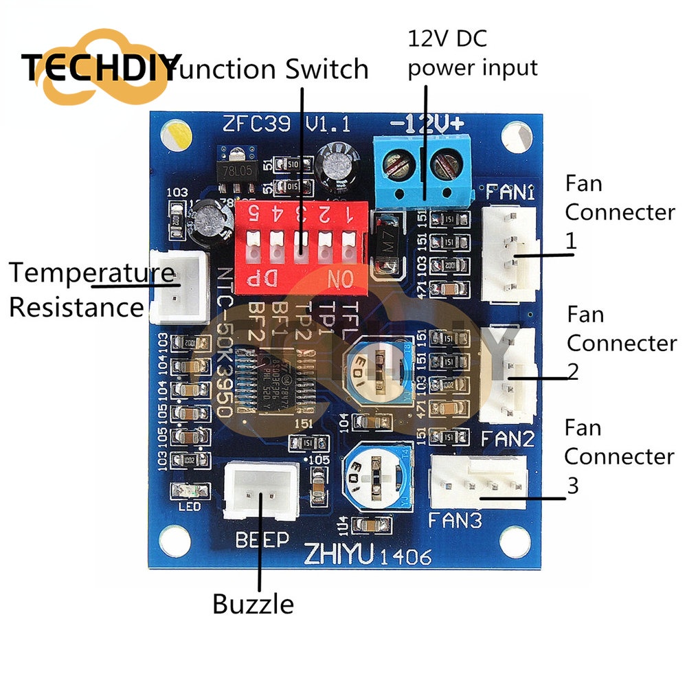 DC 12V 4 Wire High-Temp Fan Temperature Control Speed Controller CPU Module Temperature Alarm ...