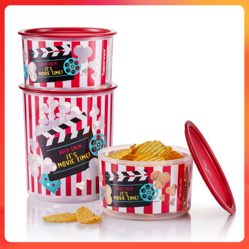 Tupperware 3L 1.4L Movie Snack One Touch Set New Design TGV GSC Cinema ...