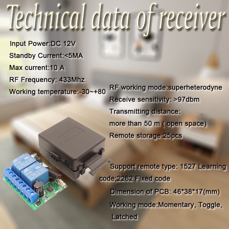 433MHz Universal Wireless Remote Control DC 12V 10A 2CH RF Relay ...