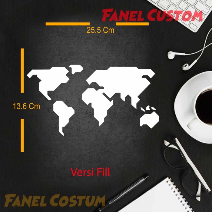 PUTIH [PS] World MAP STICKER CUTTING Car LAPTOP WORLD MAP STICKER ...