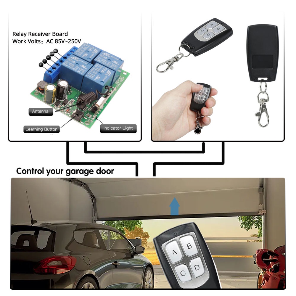 433Mhz Universal Remote Control Receiver AC 110V 220V 10A Controller 4 ...