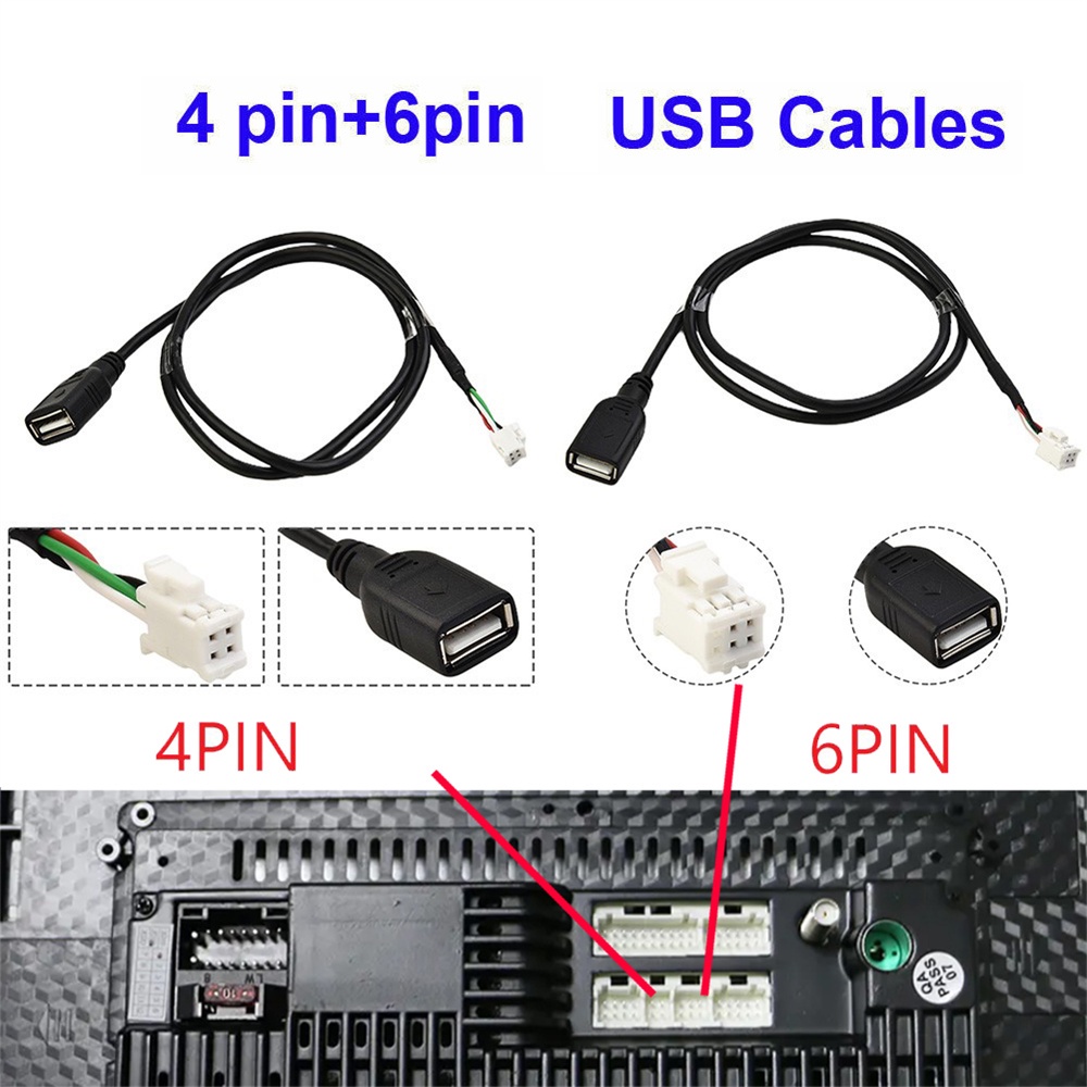 Double USB Cable For Android Car Radio Multimedia Player Long 4 Pin 6 Pin 2 Universal USB ...