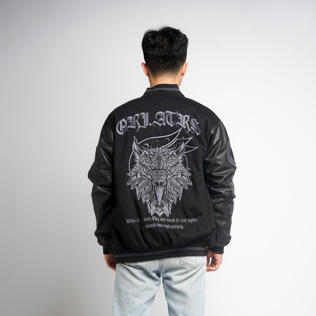 HITAM Orijiattires Varsity Jacket Men Women Wolf Black Full Embroidery ...