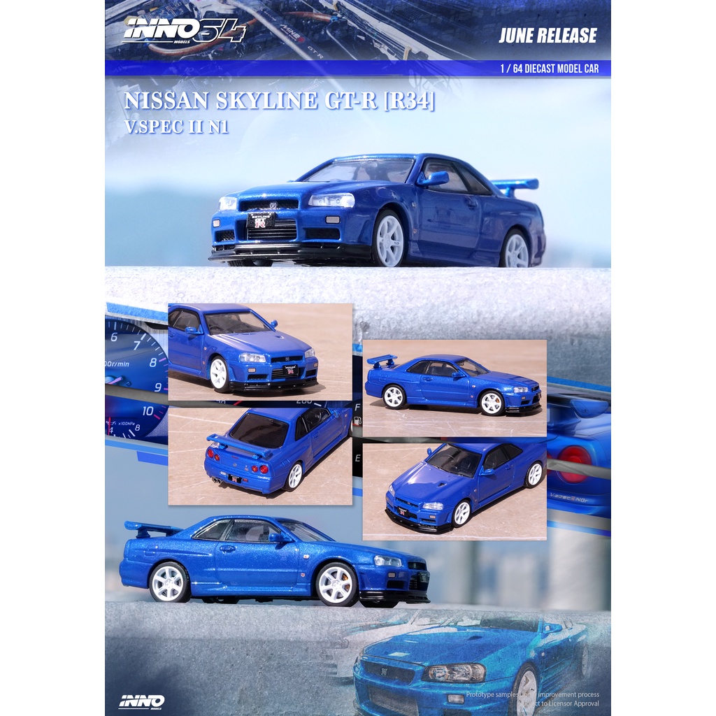 INNO MODELS INNO64 1/64 NISSAN SKYLINE GT-R R34 V-SPEC II NUR BAYSIDE ...