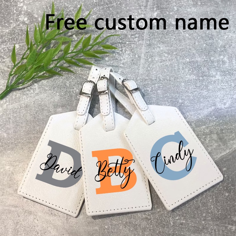 Personalised PU Leather Luggage Tag Colorful Initial with Name Suitcase Identifier Label Baggage ...