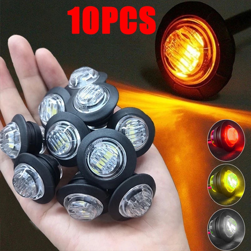 2/5/10pcs 12V/24V 3LED 3/4" Round Trailer Side Marker Lights Yellow ...