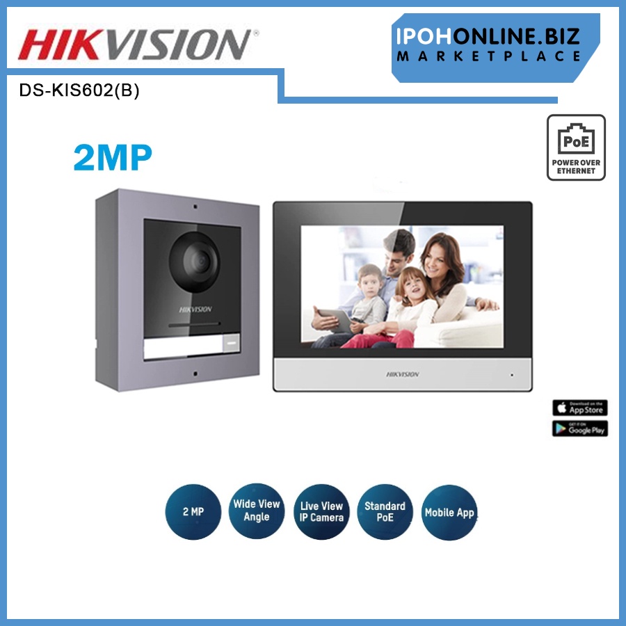Hikvision DS-KIS602(B) IP Video Intercom Kit with 7" Touchscreen + 4 ports PoE Switch | Shopee ...