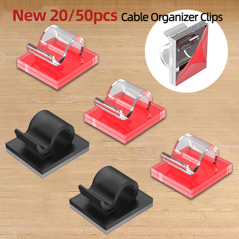 New 20/50 pcs Cable Clips Self Adhesive Cord Management Black Wire ...