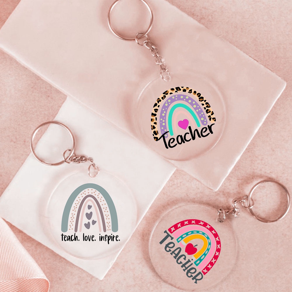 Rainbow Teacher Printed Key Ring Teacher's Day Gift Keychain ...