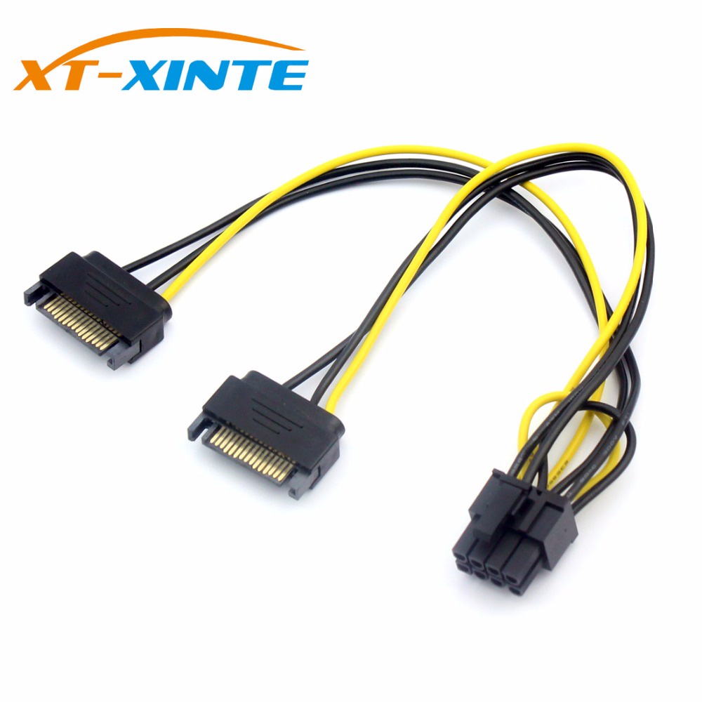 XT-XINTE 20CM Dual SATA Power Cable 15P to 8P Graphics Card 18AWG Wire ...