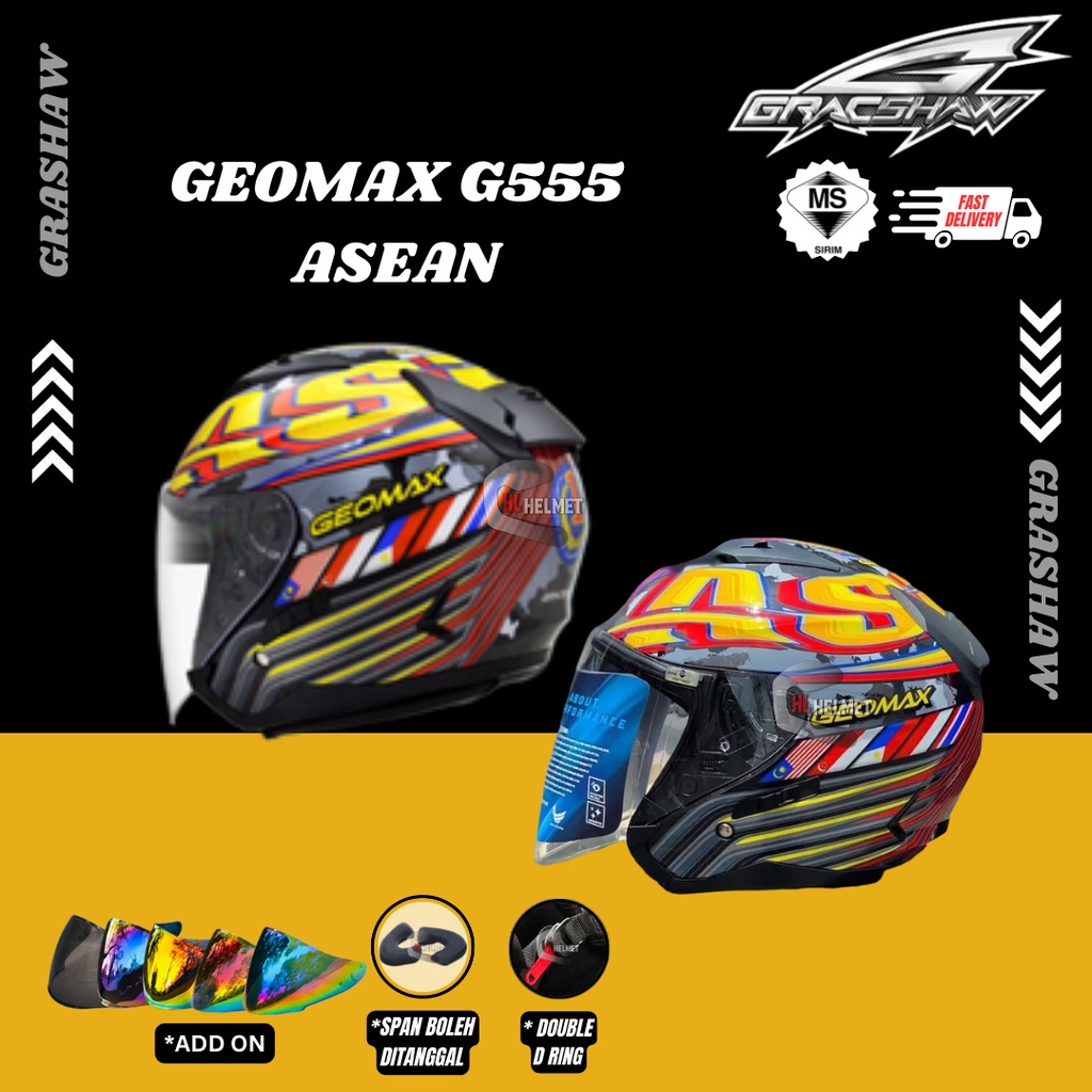 GRACSHAW GEOMAX G555 ASEAN HELMET DOUBLE VISOR (GRACSHAW HELMET GEOMAX ...