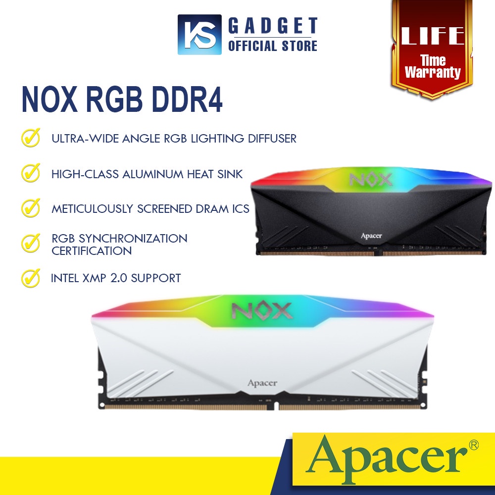 Apacer Nox Rgb Ddr4 3200mhz Gaming Ram Black White 8gb 16gb