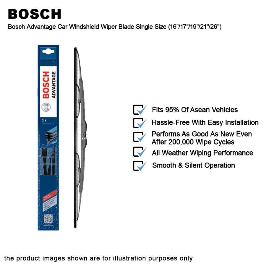 Bosch Advantage Car Windshield Wiper Blade Single Size (16"/17"/19"/21"/26") | Shopee Malaysia