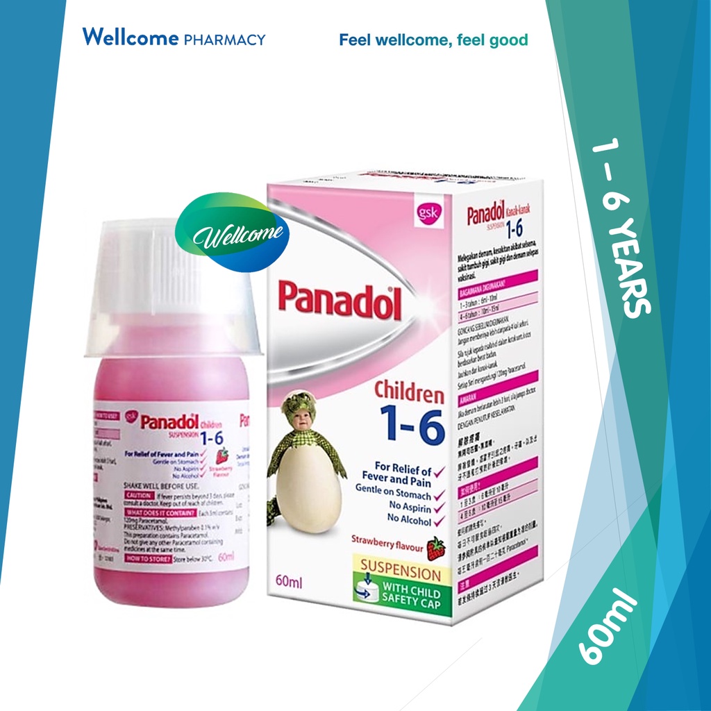 Panadol Children 1-6 Years Suspension - Strawberry Flavour - 60ml ...