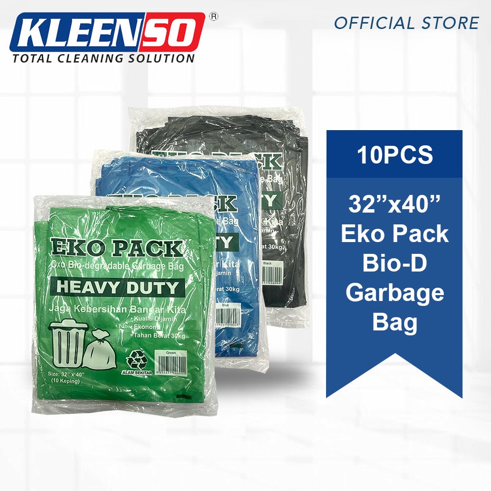 KLEENSO Eko Pack Bio-D Garbage Bag 32″ x 40″ 10 Pcs/Pack-Black/Blue ...