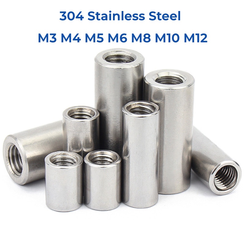 M3 M4 M5 M6 M8 M10 M12 304Stainless Steel Lengthen Round Coupling Nut Internal Thread ...