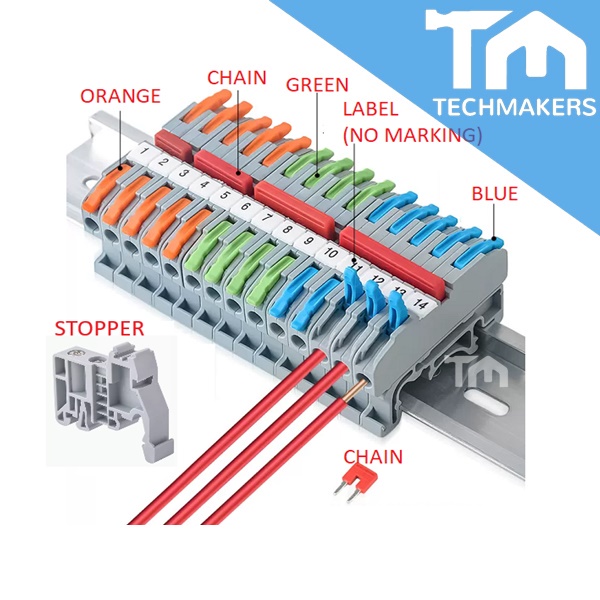 UK2.5B DIN Rail (2.5mm Wire) Easy-Clamp Rail Voltage Cable Terminal Block Quick Connector ...