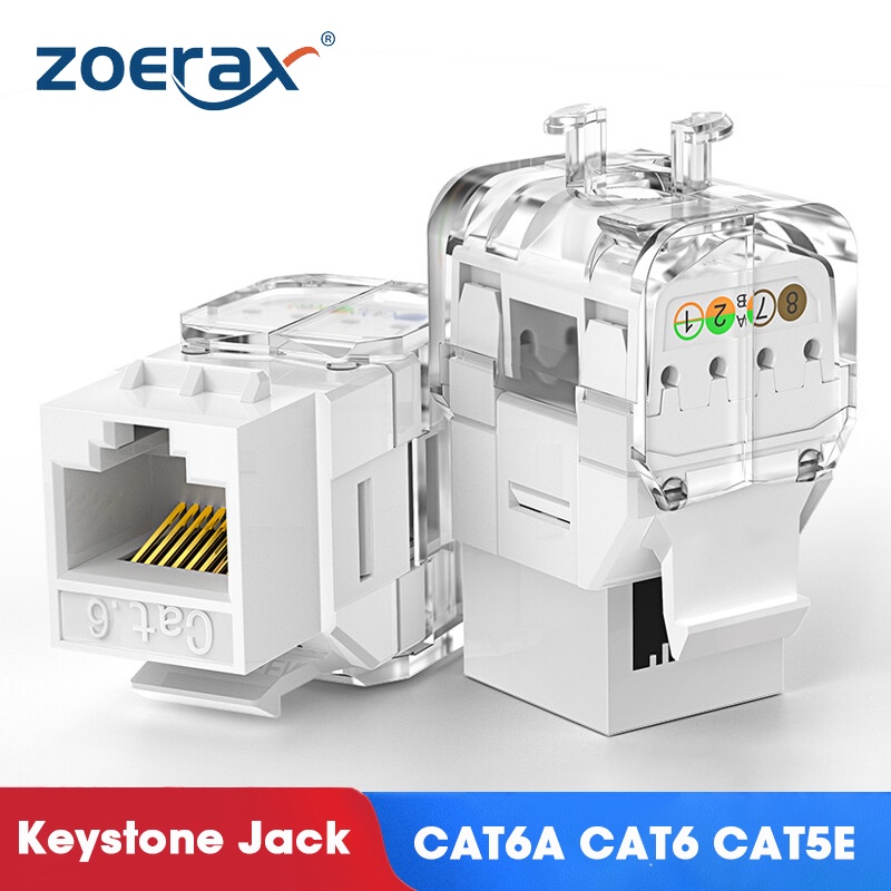 CAT6A CAT6 CAT5e Tool-Less RJ45 UTP Keystone Jack, ZoeRax No Punch-Down Tool Required Module ...