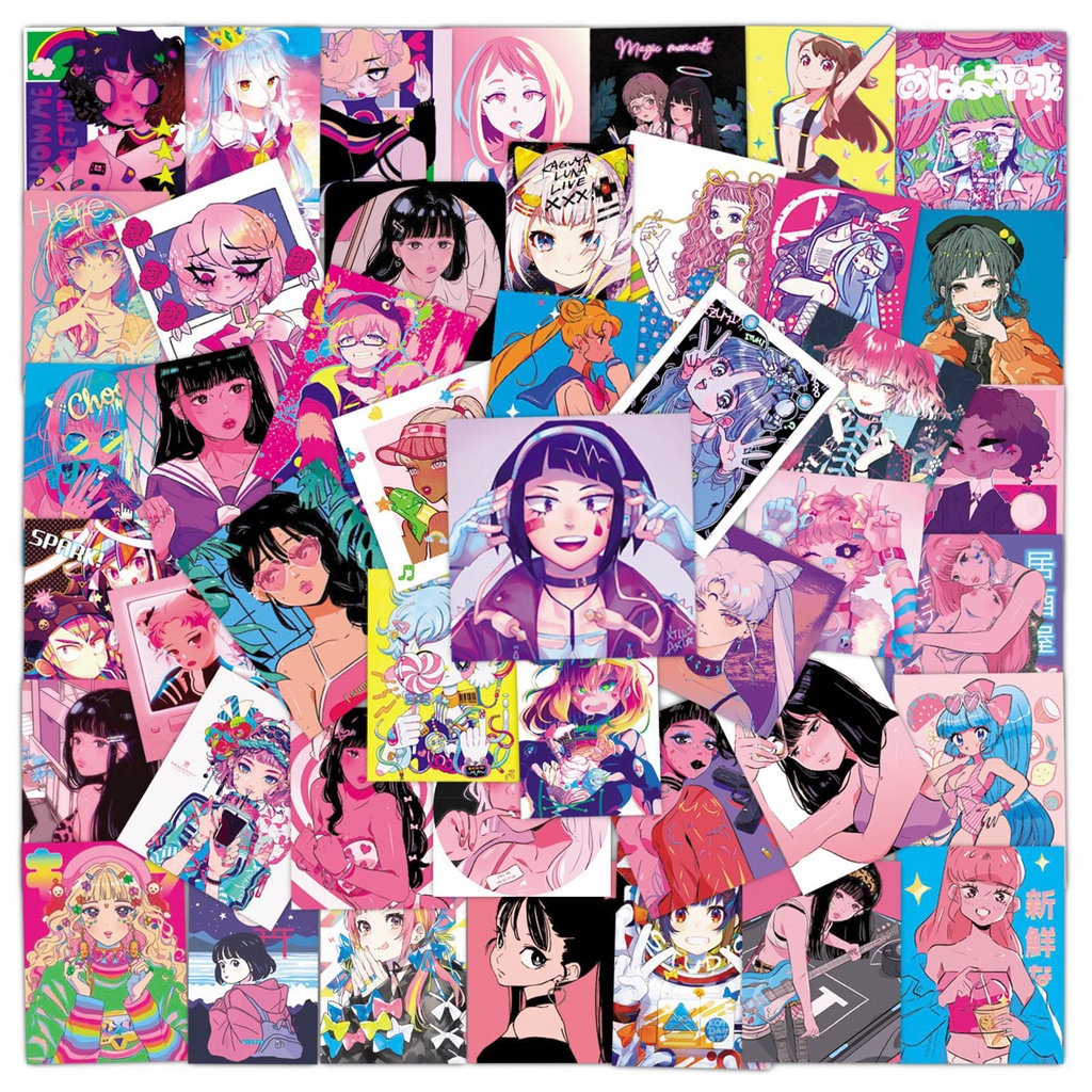 50 Sheets Japanese Style Anime Beautiful Girl Illustration Cartoon ...