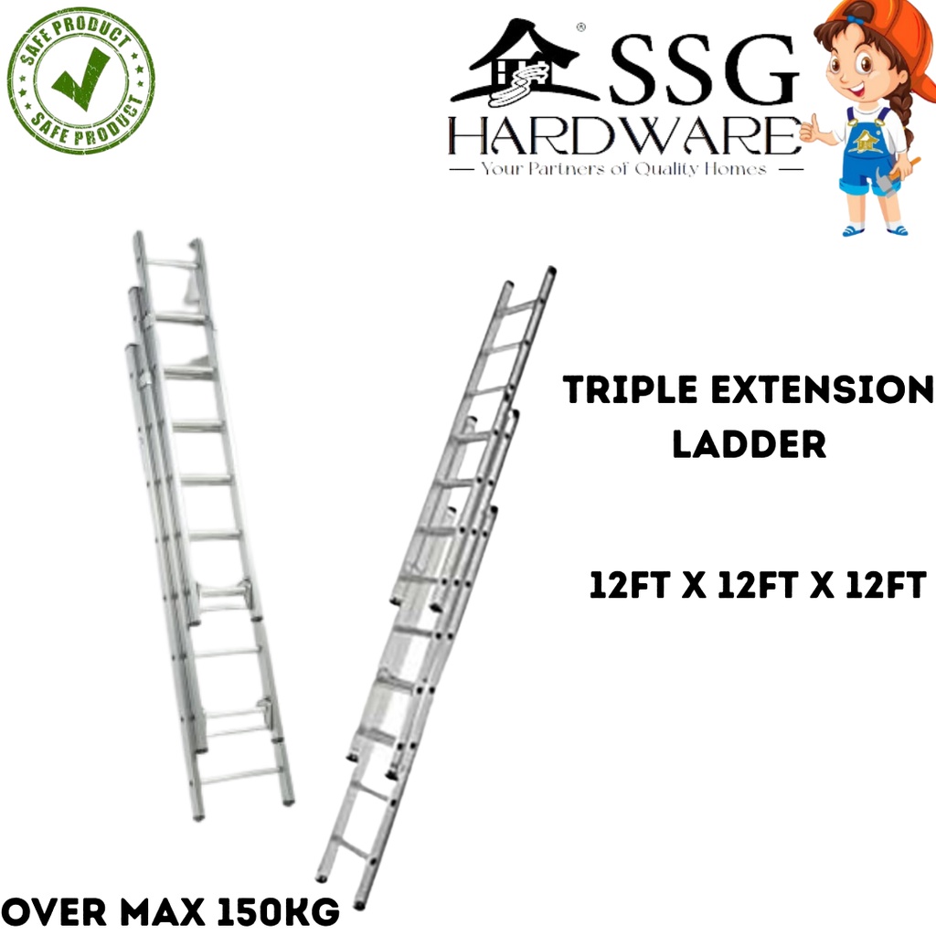 WORKER TRIPLE EXTENSION LADDER 12X12X12 / TANGGA ALUMINIUM / HIGH ...